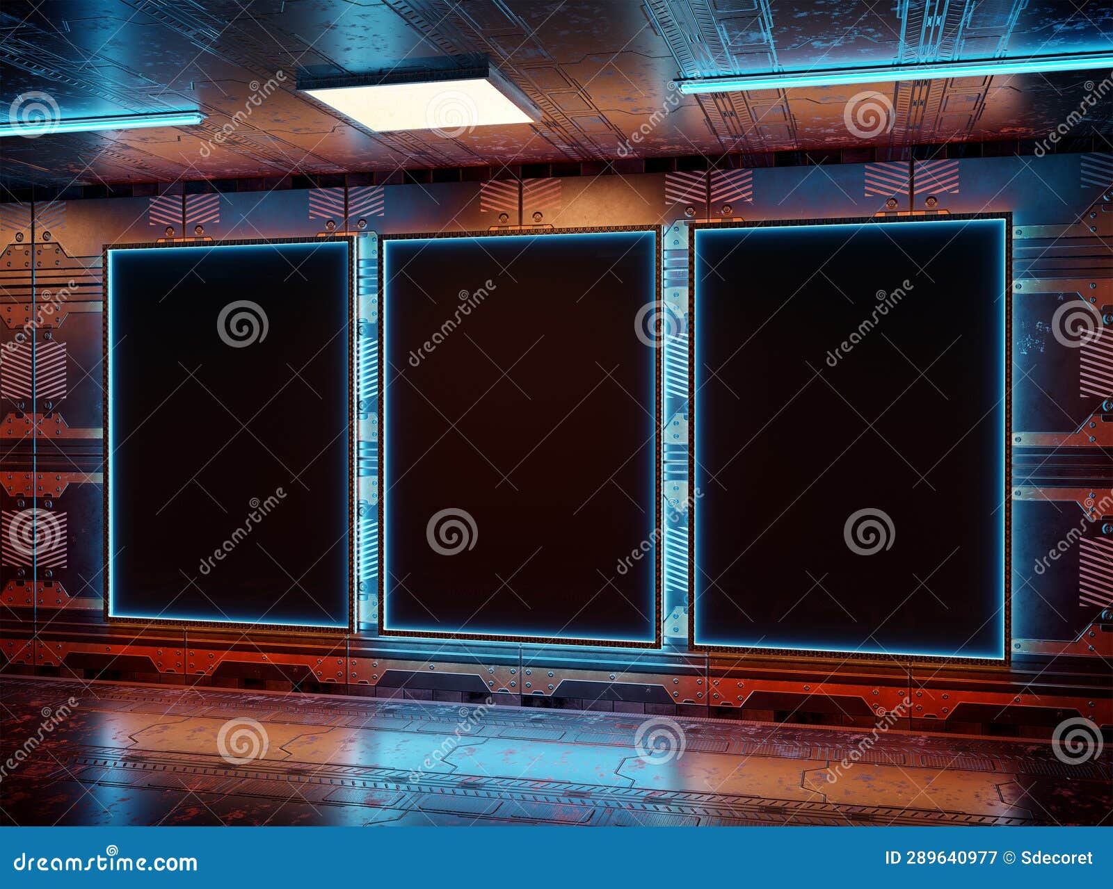 Three Futuristic Vertical Billboard Mockup. Cyberpunk Style Frames ...