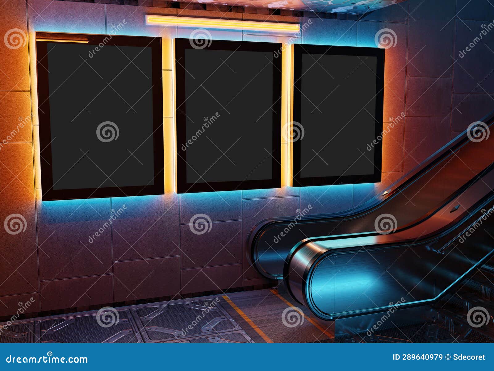 Three Futuristic Vertical Billboard Mockup. Cyberpunk Style Frames ...