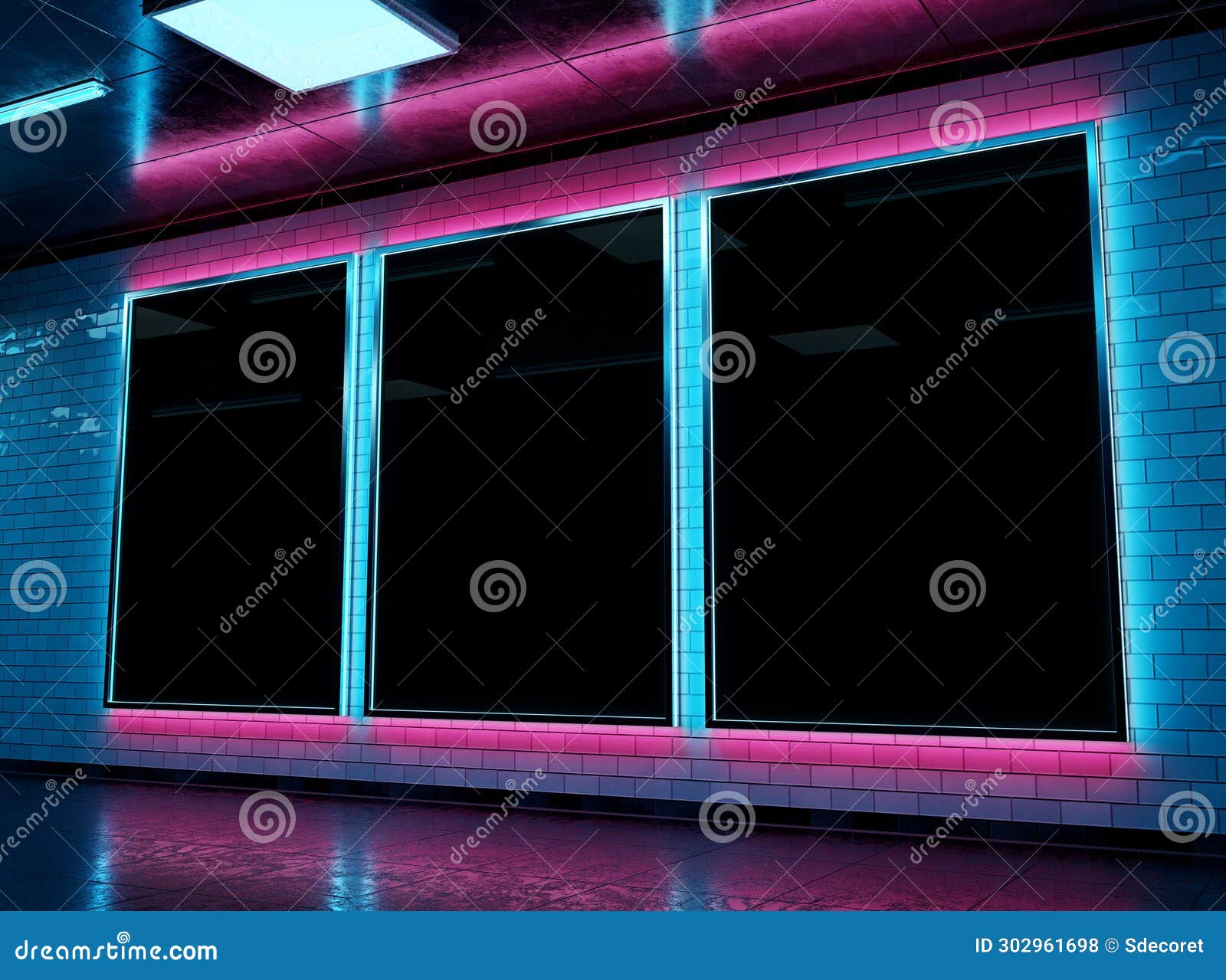 Three Futuristic Vertical Billboard Mockup. Cyberpunk Style Frames ...