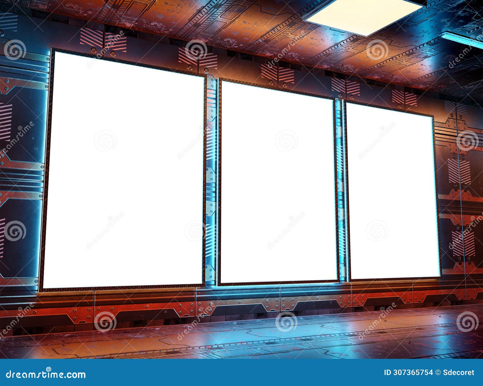 Three Futuristic Vertical Billboard Mockup. Cyberpunk Style Frames ...