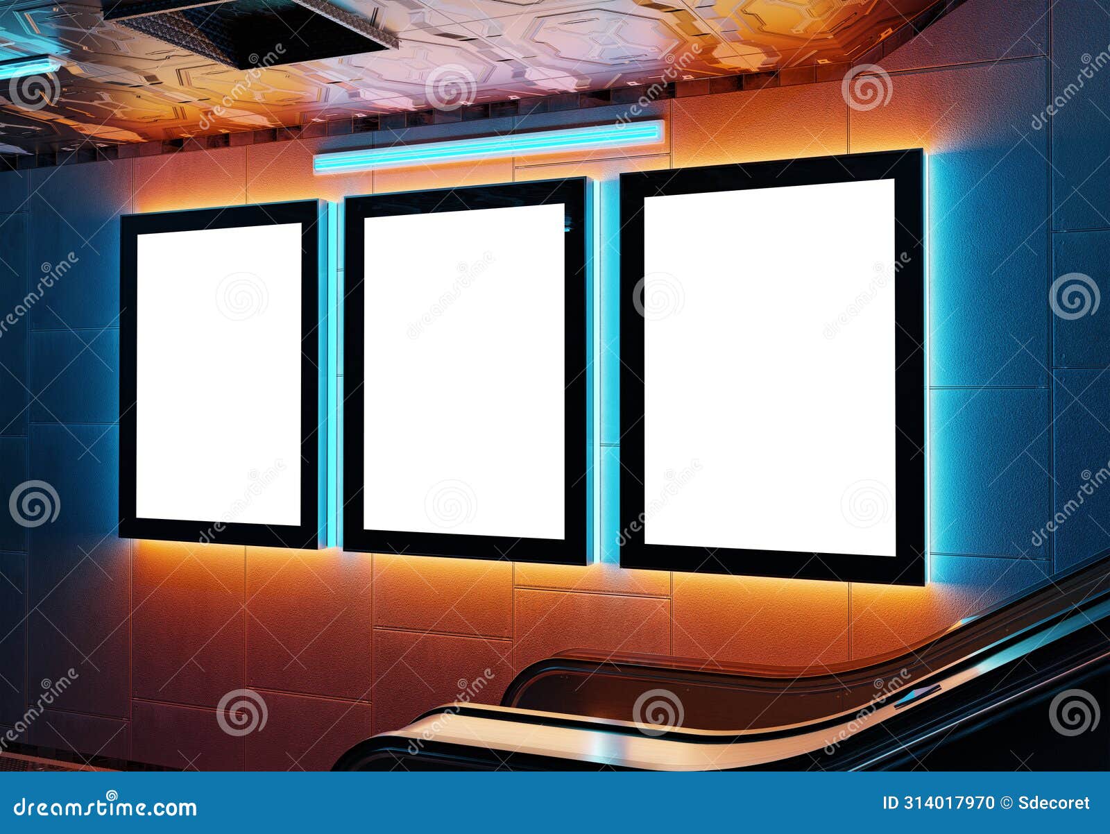 Three Futuristic Vertical Billboard Mockup. Cyberpunk Style Frames ...