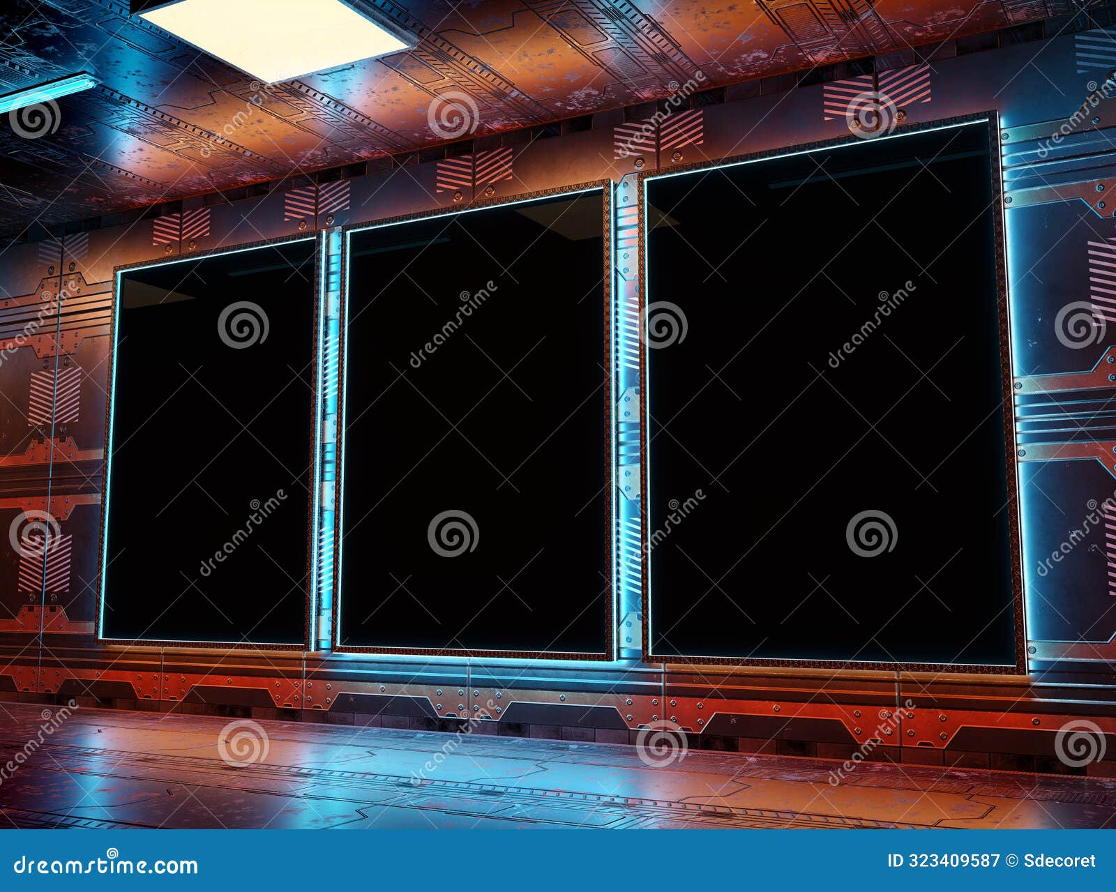 Three Futuristic Vertical Billboard Mockup. Cyberpunk Style Frames ...