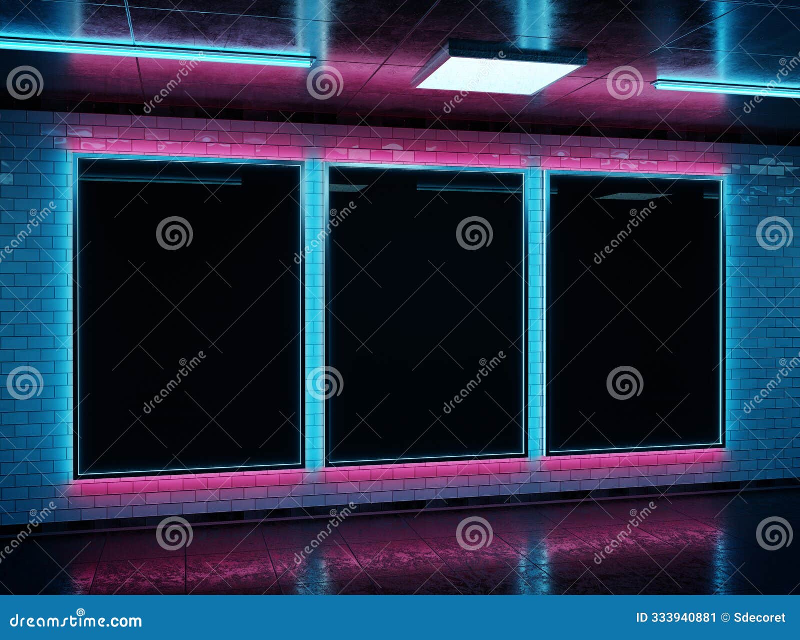 Three Futuristic Vertical Billboard Mockup. Cyberpunk Style Frames ...