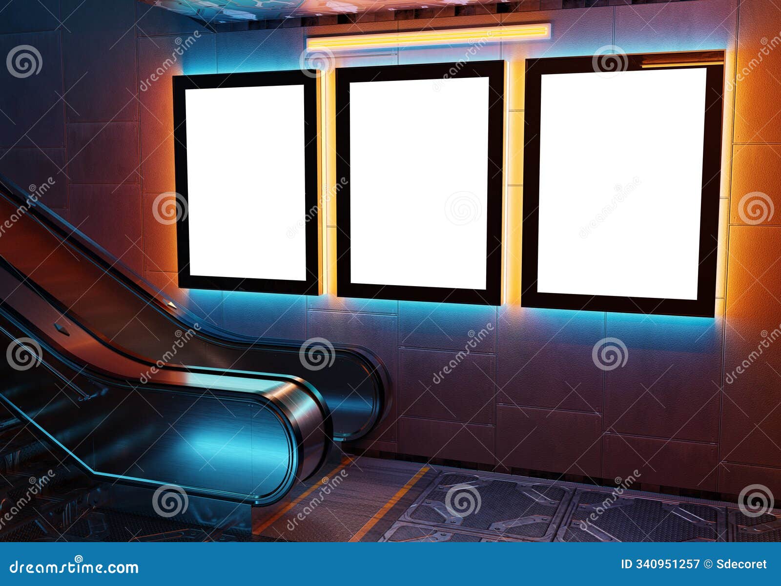 Three Futuristic Vertical Billboard Mockup. Cyberpunk Style Frames ...