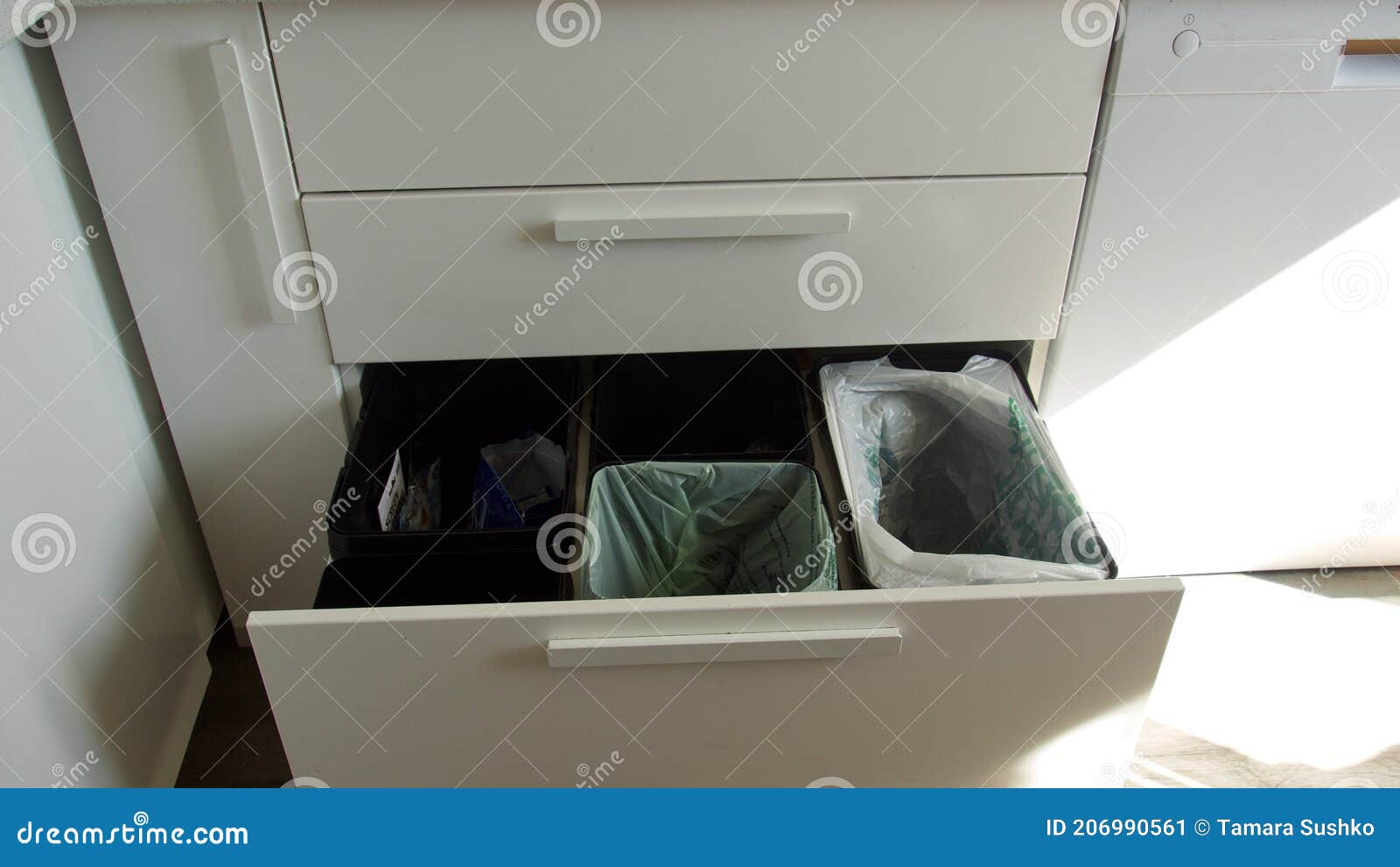 Three Garbage Containers For Separate Types Of Trash Royalty-Free Stock ...