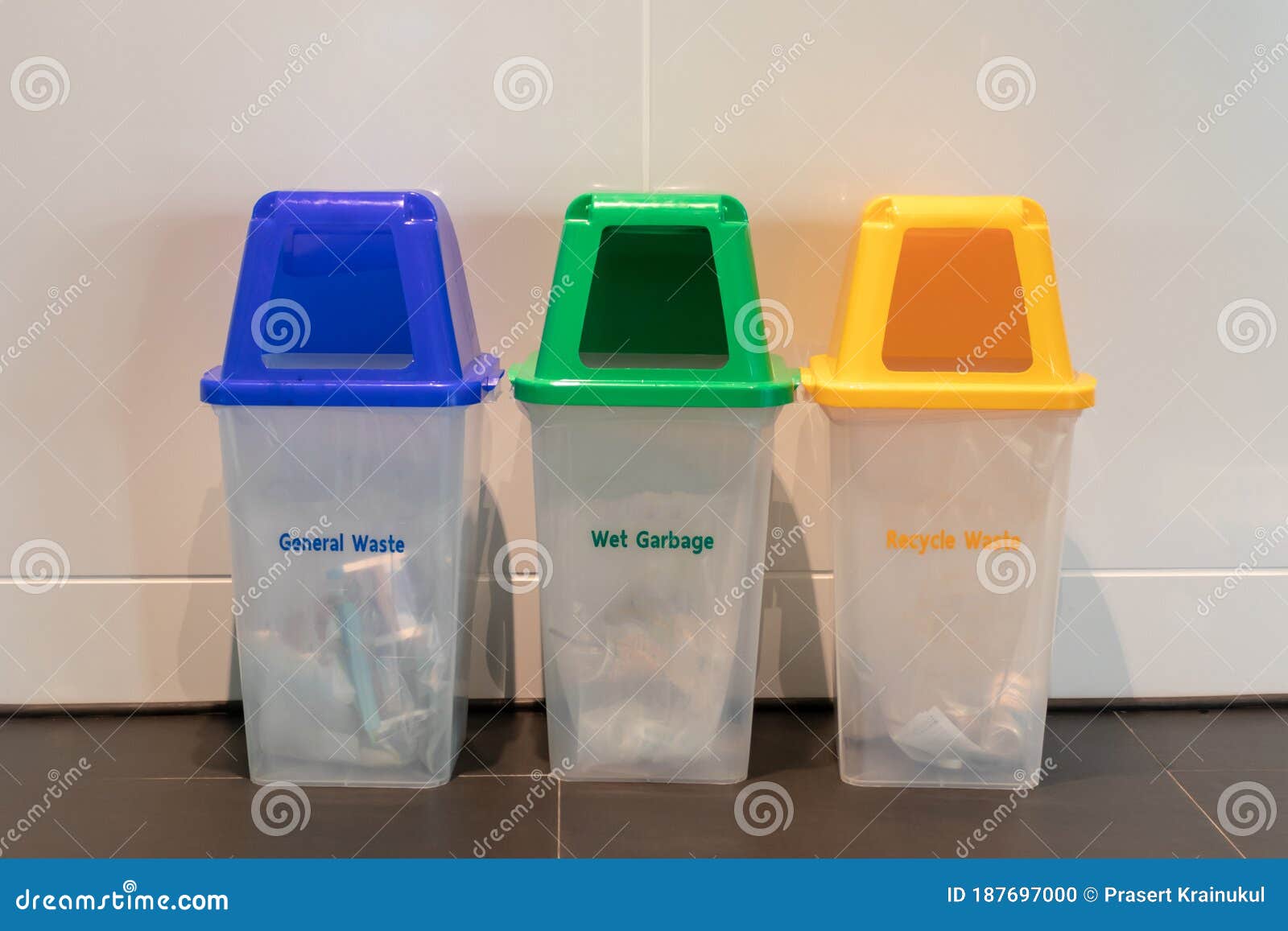 Three Garbage Containers For Separate Types Of Trash Royalty-Free Stock ...