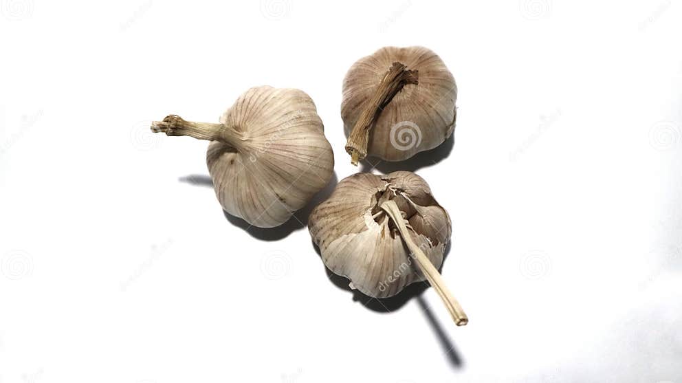 Three Garlic on White Background Stock Photo - Image of isolated, dish ...