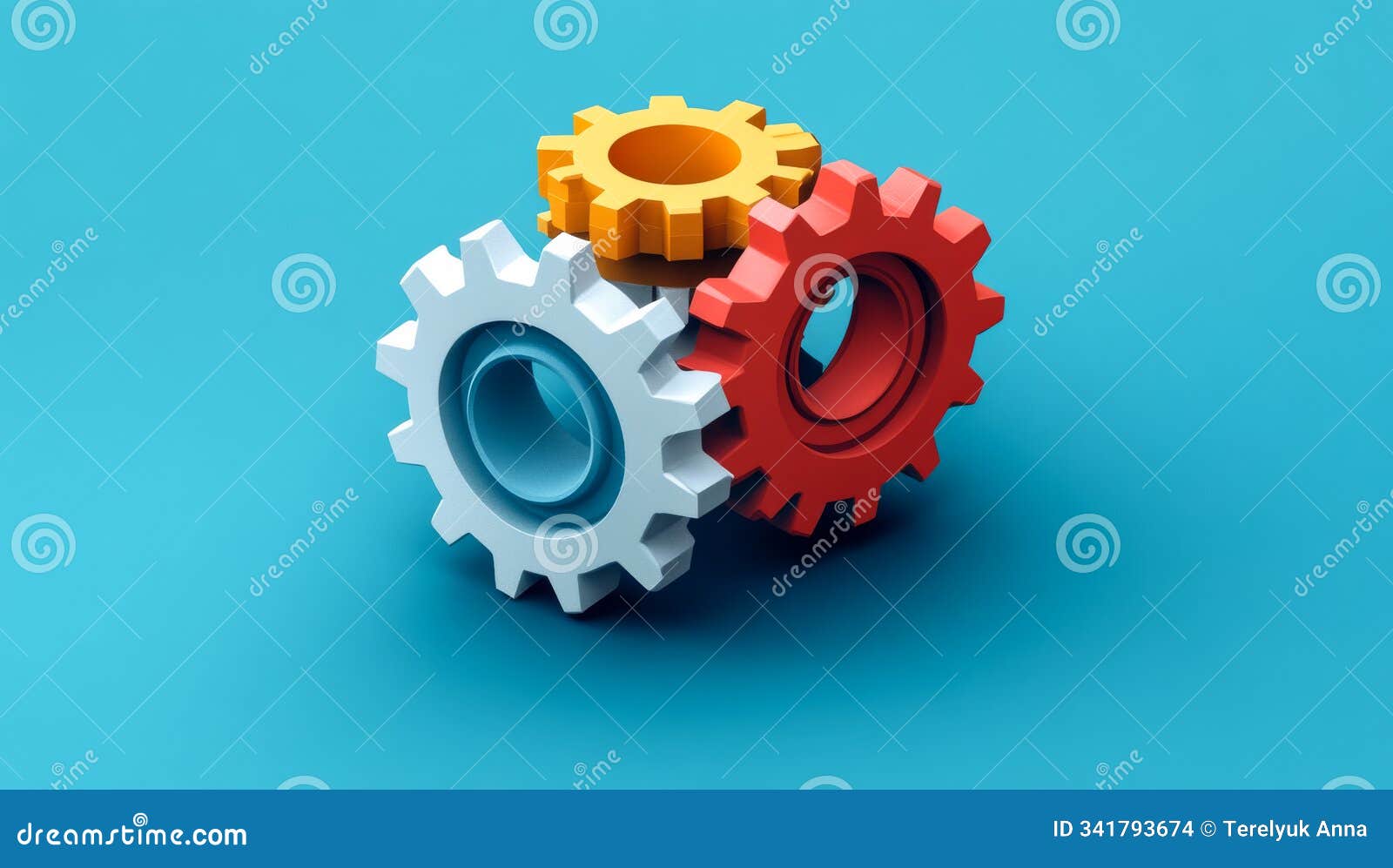 Three Gears are Shown in a Blue Background Stock Photo - Image of ...