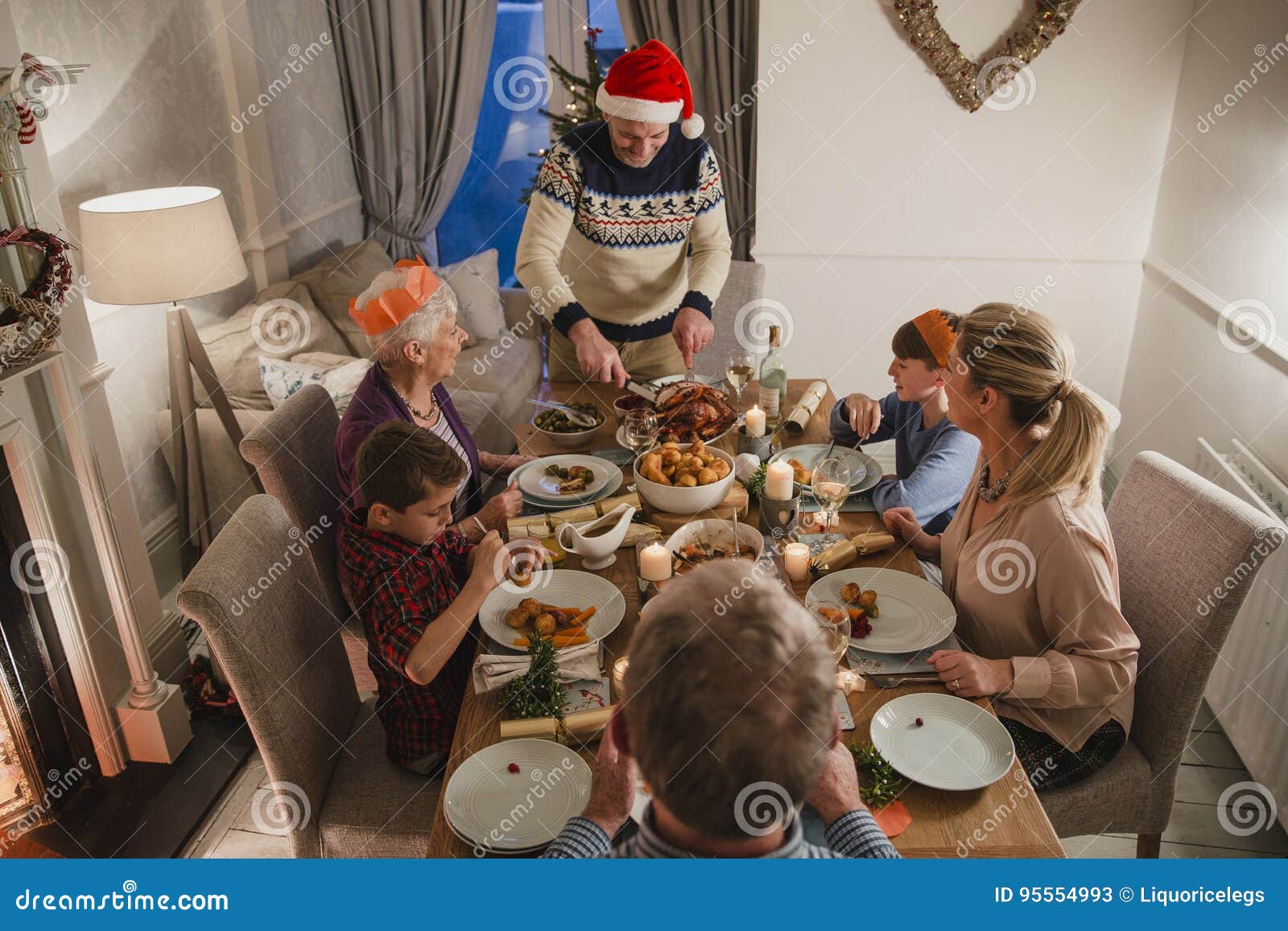 Three Generation Family Christmas Dinner Stock Image - Image of drink ...