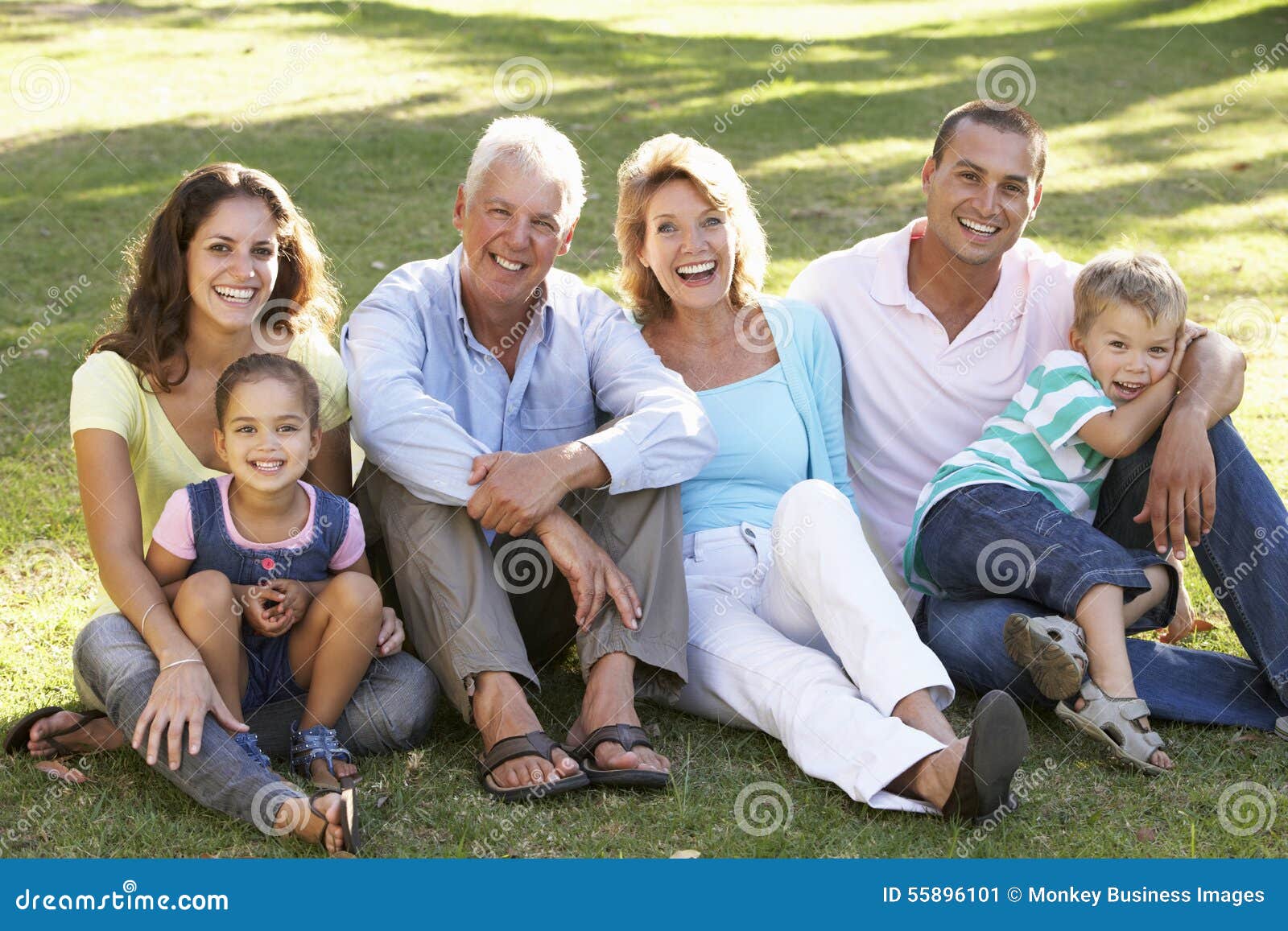 Three Generation Family Relaxing in Summer Park Stock Image - Image of ...