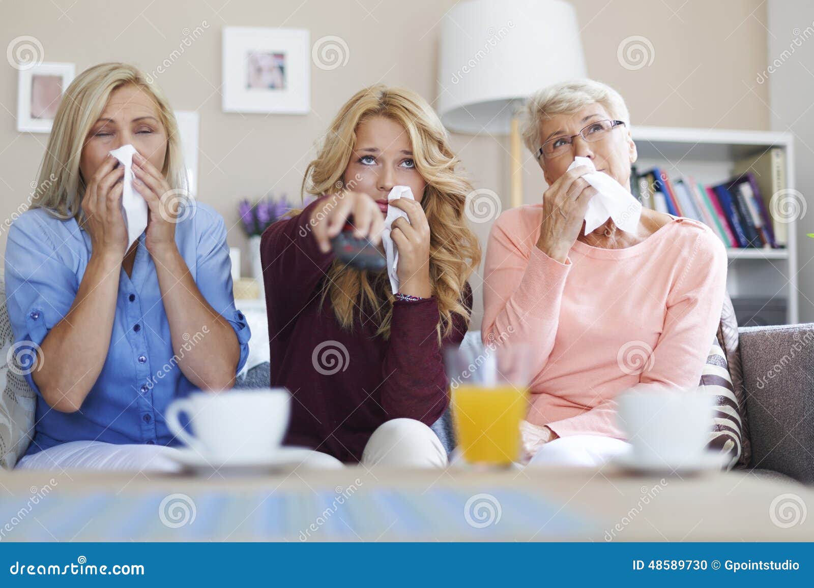 Three Generation of Women Watching Sad Movie Stock Photo - Image of ...