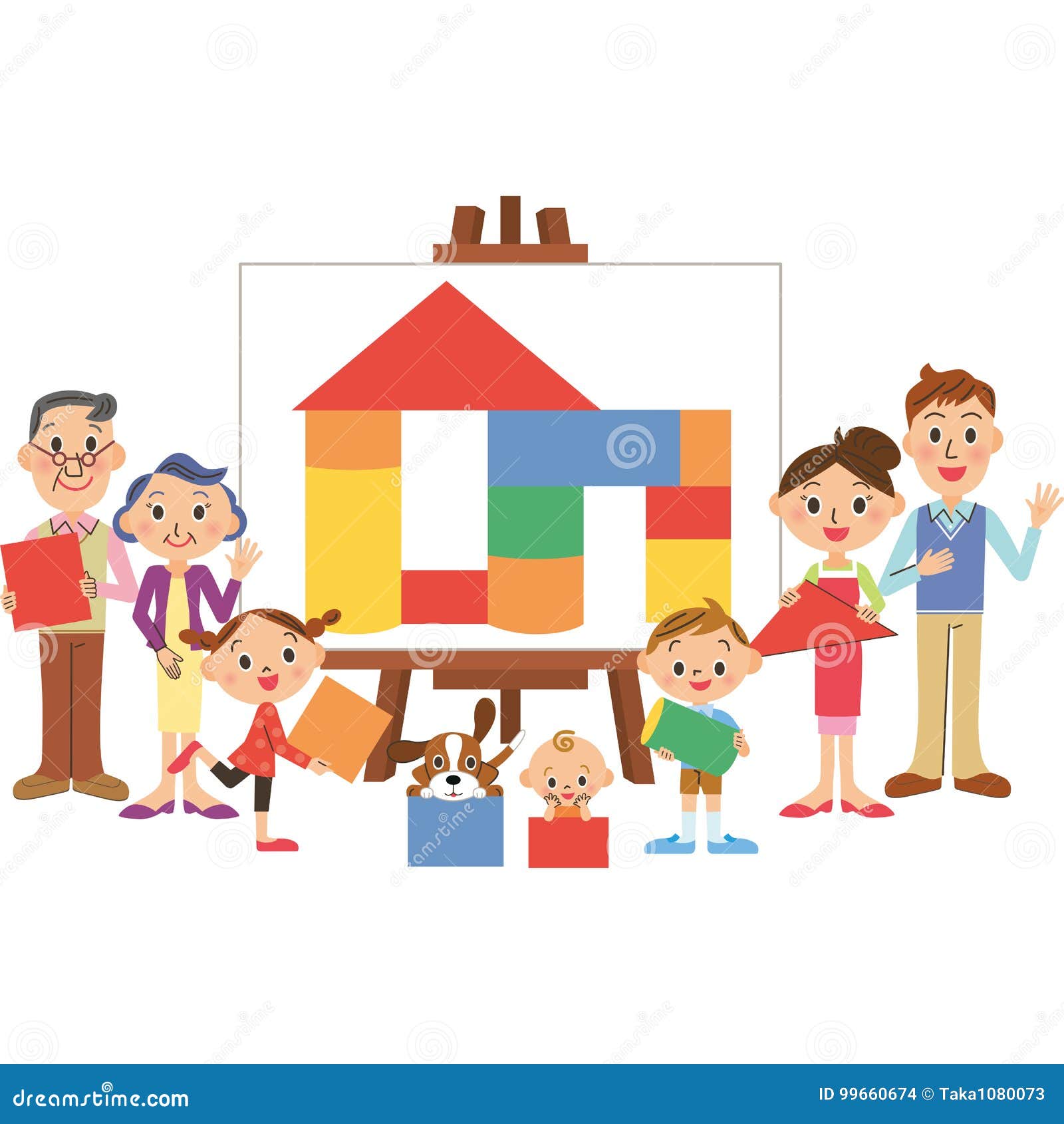 Three Generations Family Building Blocks Canvas Stock Vector ...