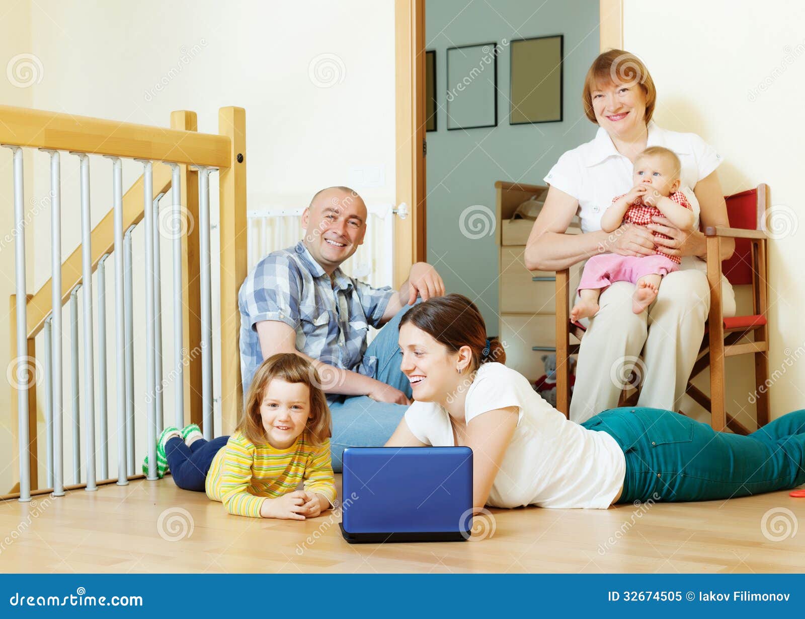 Three Generations Family at Home Stock Image - Image of family, playing ...