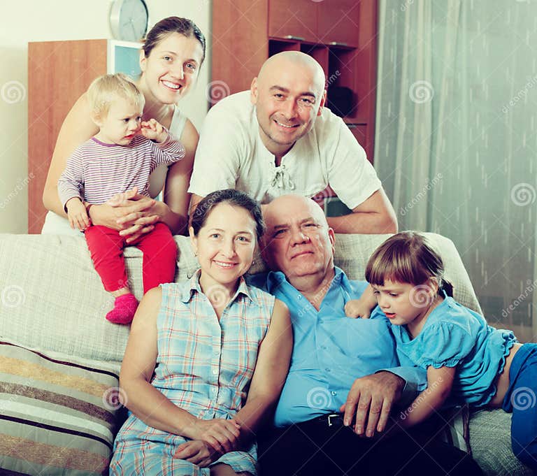 Three Generations Family in Home Stock Image - Image of cheerful ...