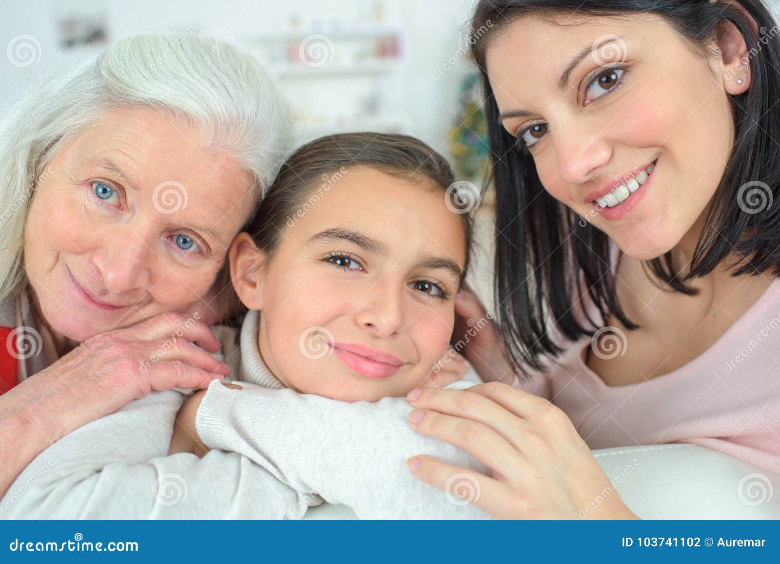 Three Generations Family Resting on Couch Stock Photo - Image of ...
