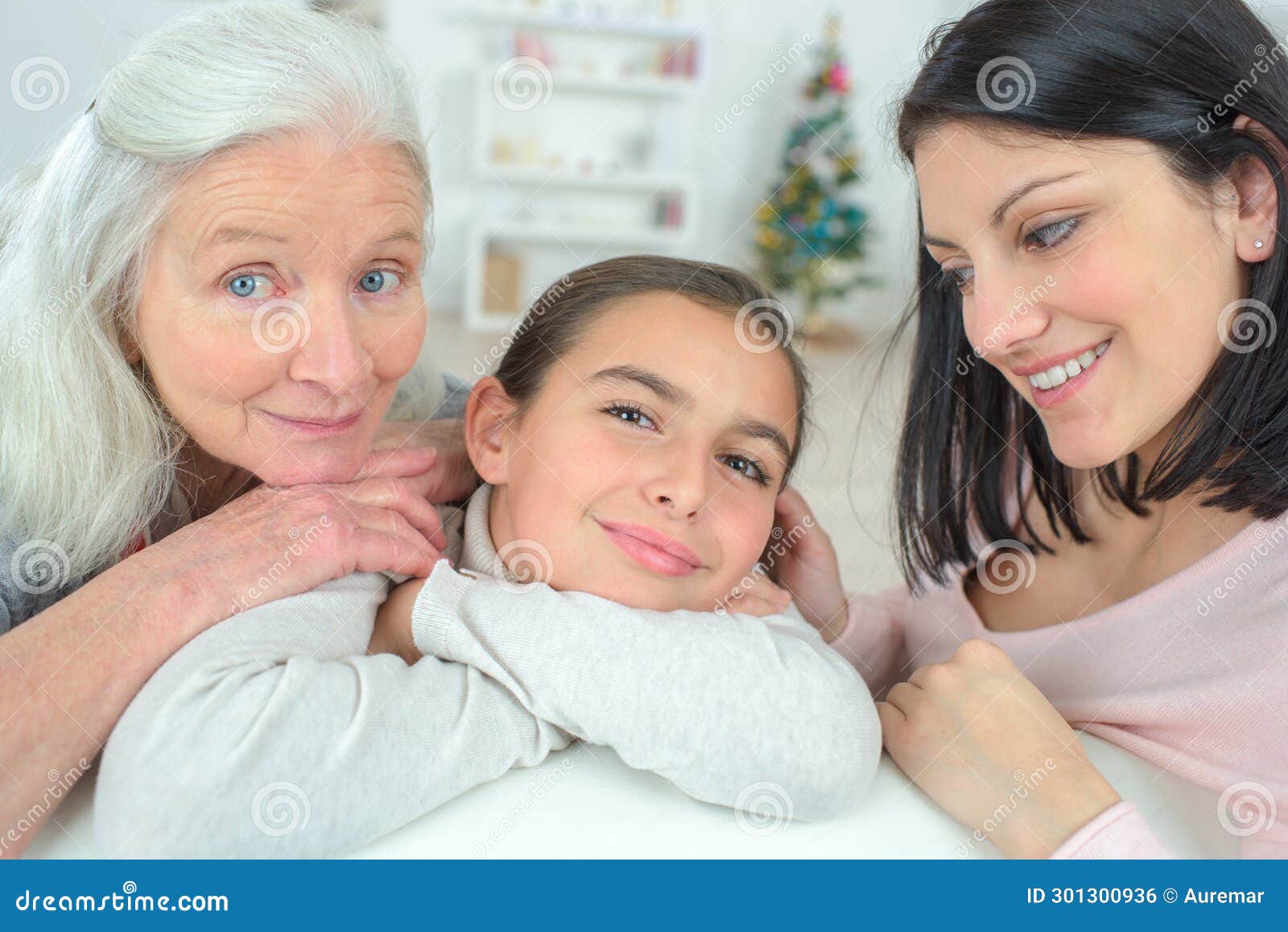 Three Generations Family Resting on Couch Stock Photo - Image of ...