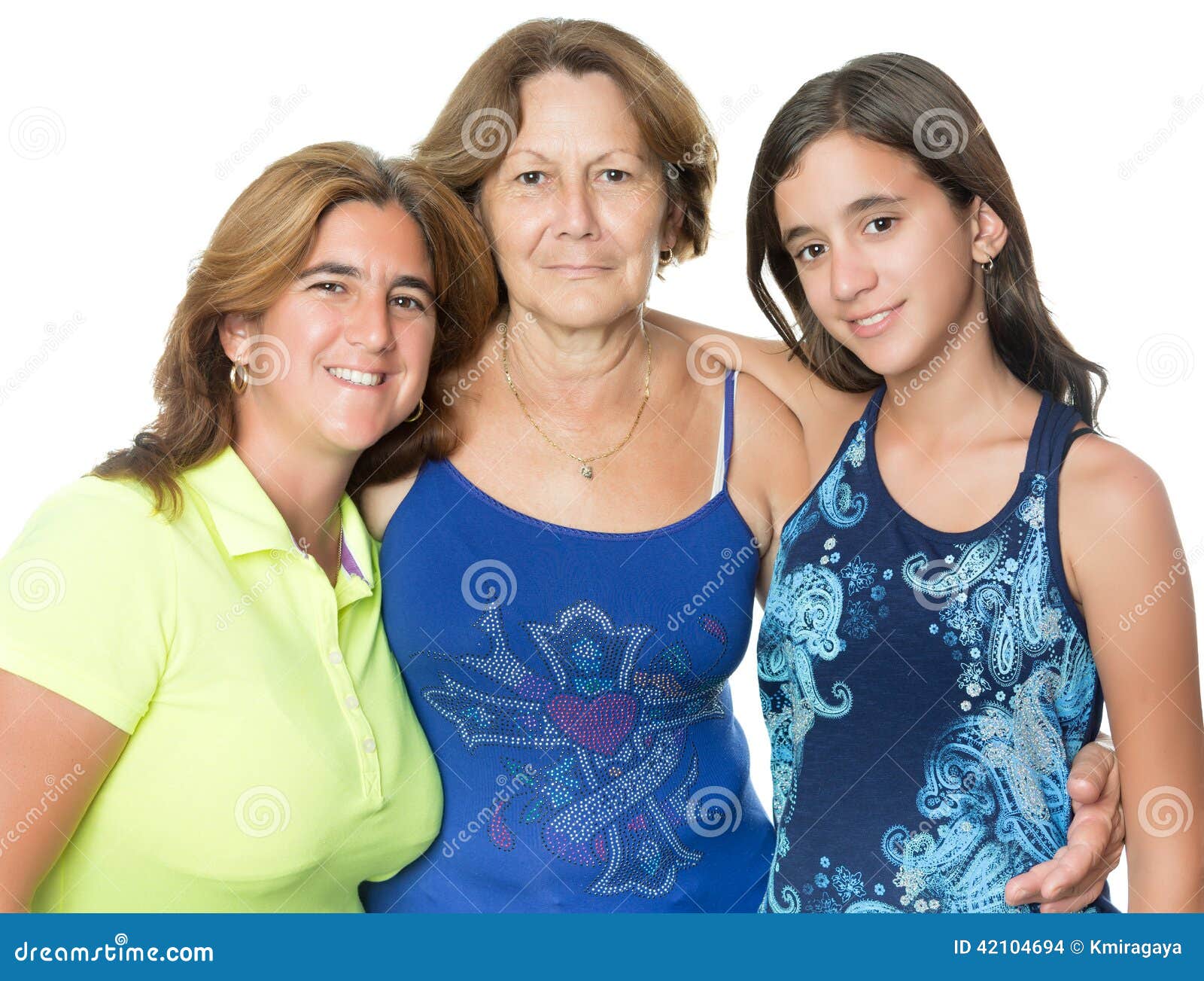 Three Generations of Hispanic Women Isolated on White Stock Photo ...