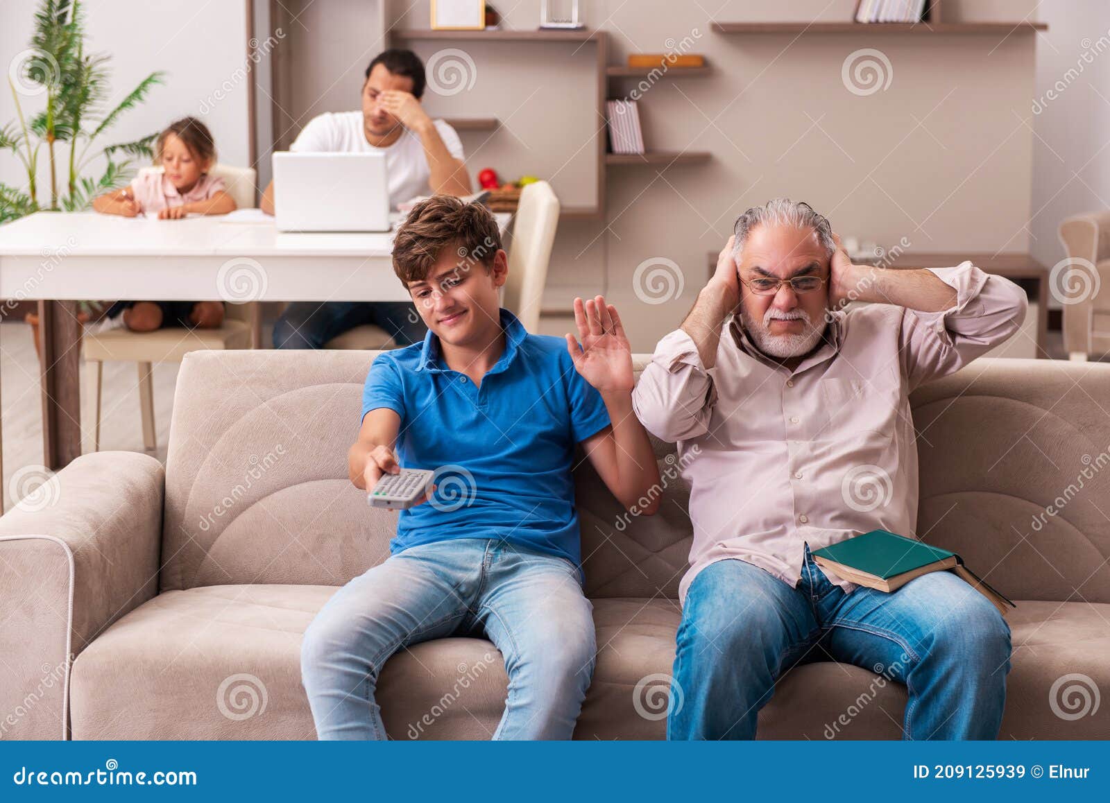 Three Generations at Home during Pandemic Stock Image - Image of ...