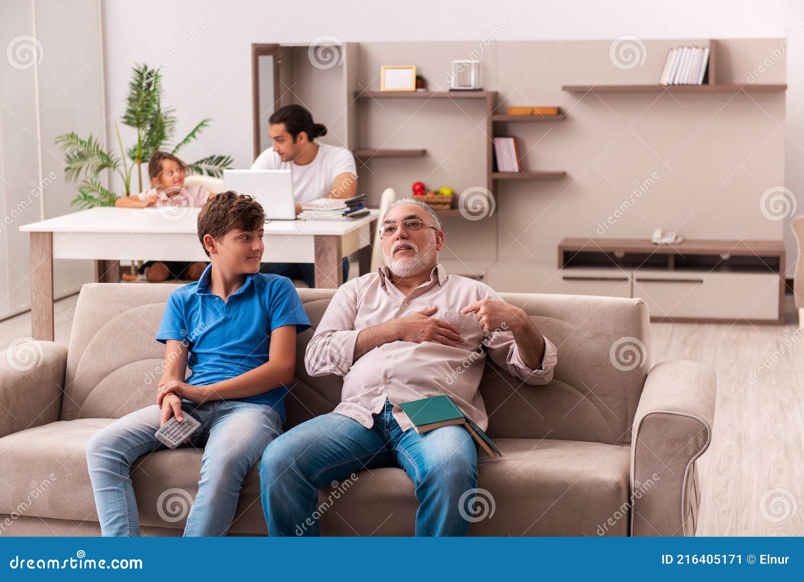 Three Generations at Home during Pandemic Stock Image - Image of ...