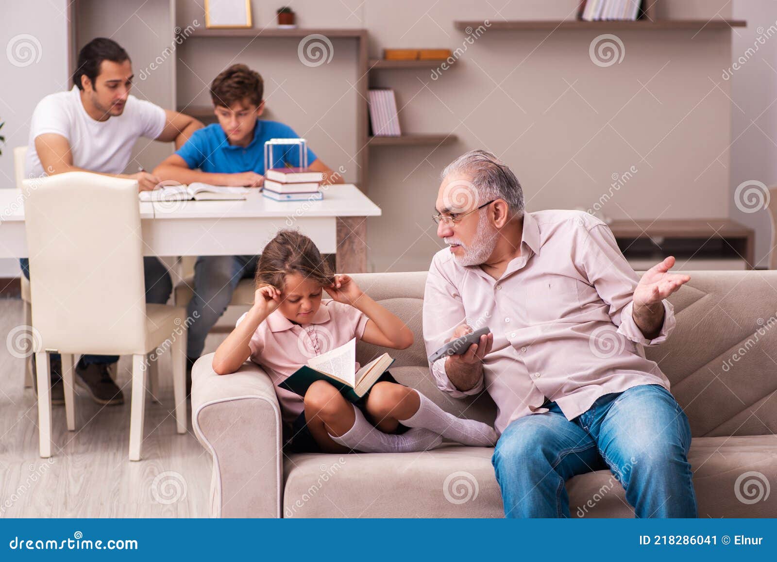 Three Generations at Home during Pandemic Stock Image - Image of ...