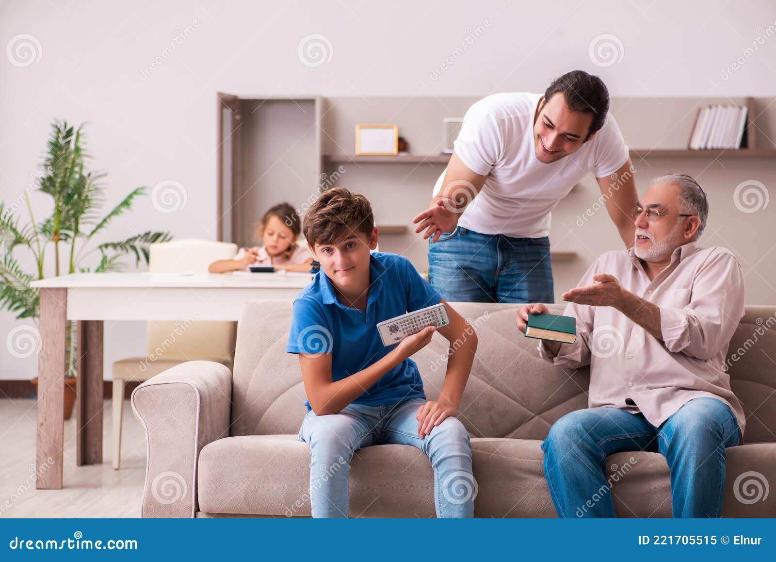 Three Generations at Home during Pandemic Stock Image - Image of ...