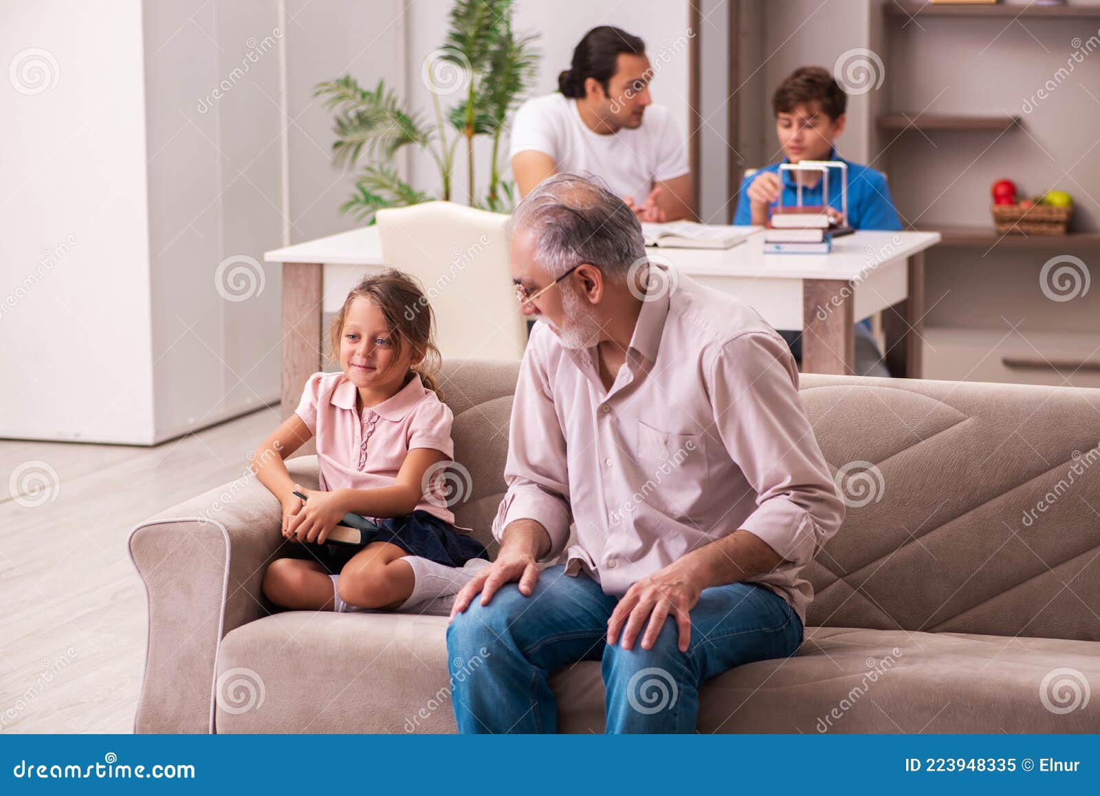 Three Generations at Home during Pandemic Stock Image - Image of ...