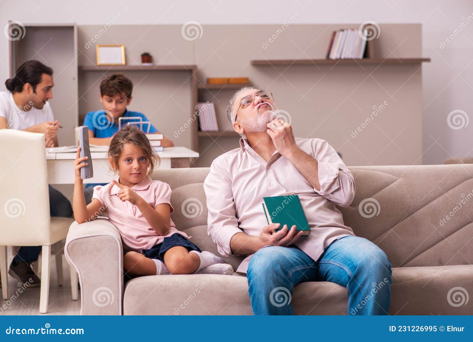 Three Generations at Home during Pandemic Stock Image - Image of ...
