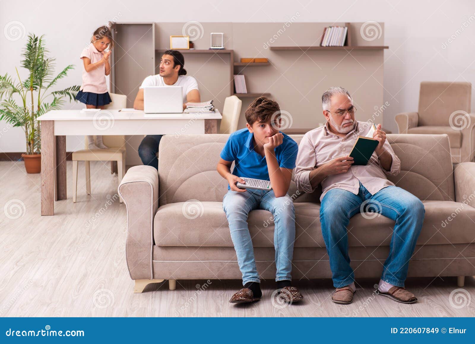 Three Generations at Home during Pandemic Stock Image - Image of ...