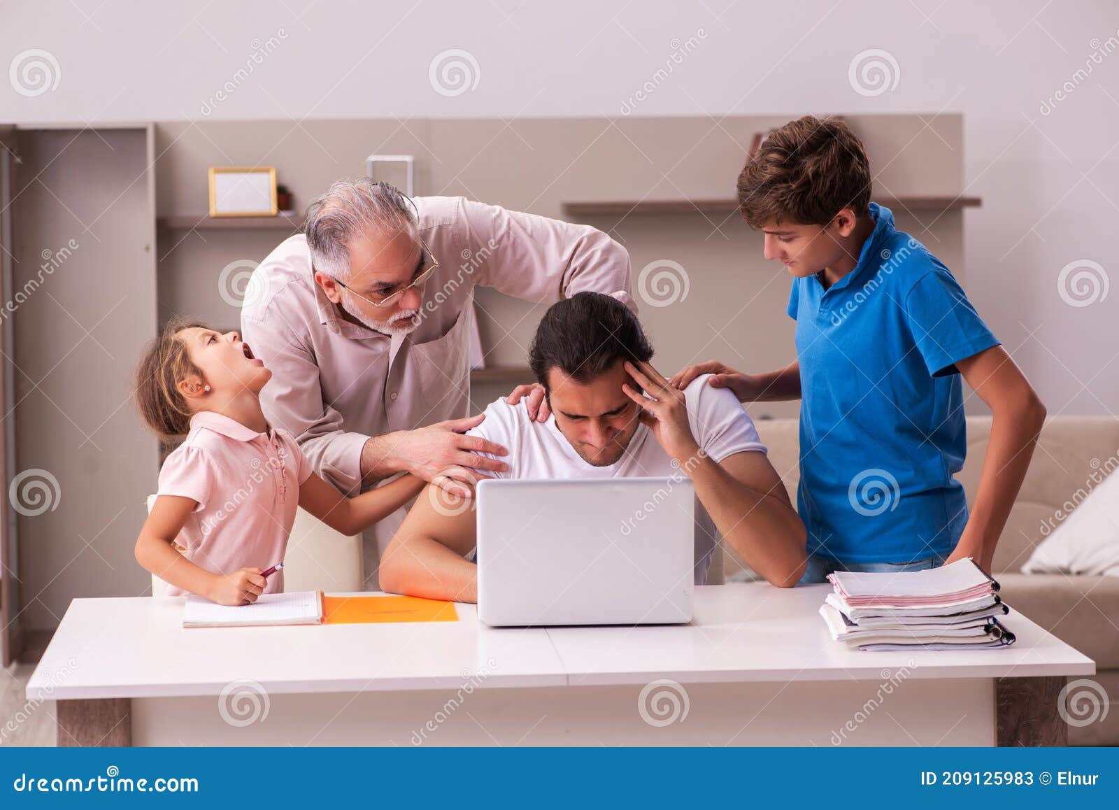 Three Generations at Home during Pandemic Stock Image - Image of ...