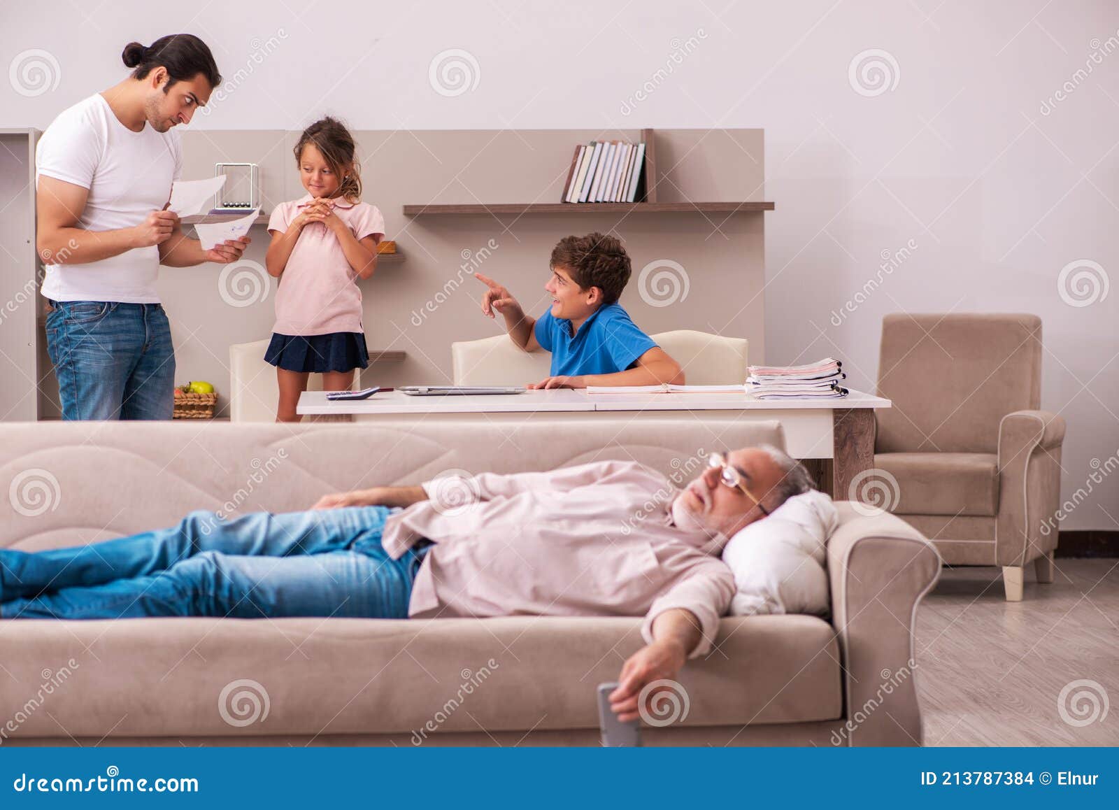 Three Generations at Home during Pandemic Stock Photo - Image of sleep ...