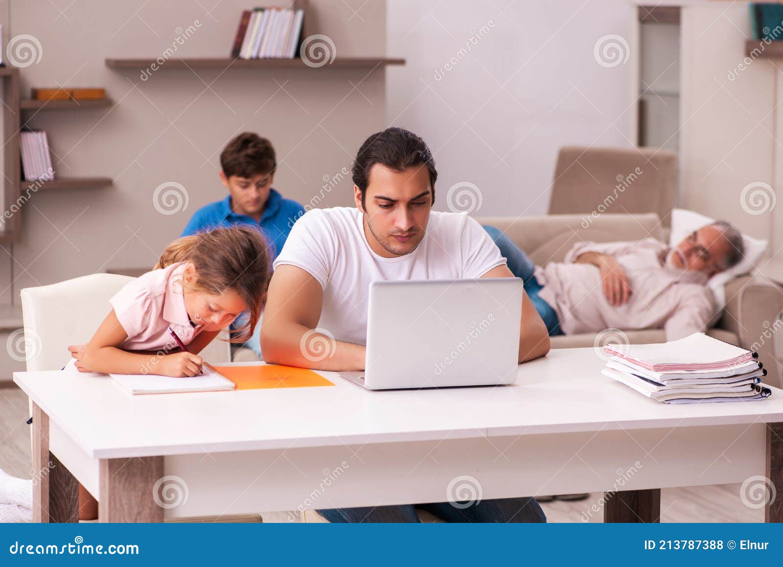 Three Generations at Home during Pandemic Stock Photo - Image of ...
