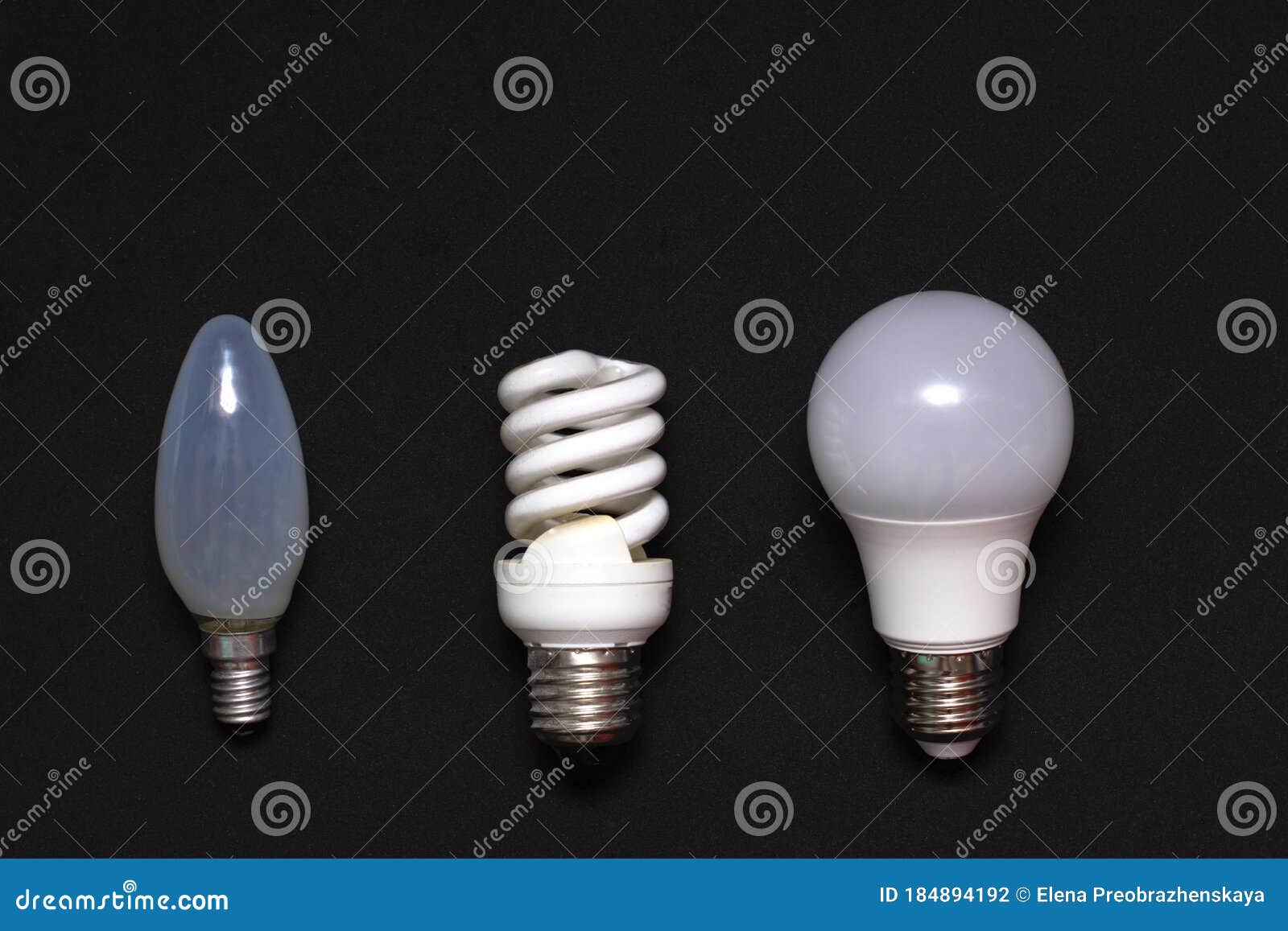 Three Generations of Light Bulbs on a Black Background: Ordinary Light ...