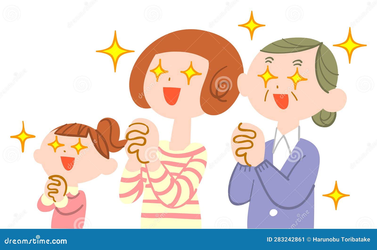 Three Generations of Women Praying with Shining Eyes Stock Vector ...
