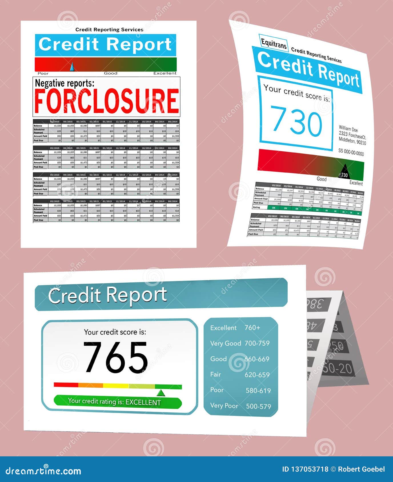 Three Generic Credit Reports for Use As a Graphic Resource are Seen ...