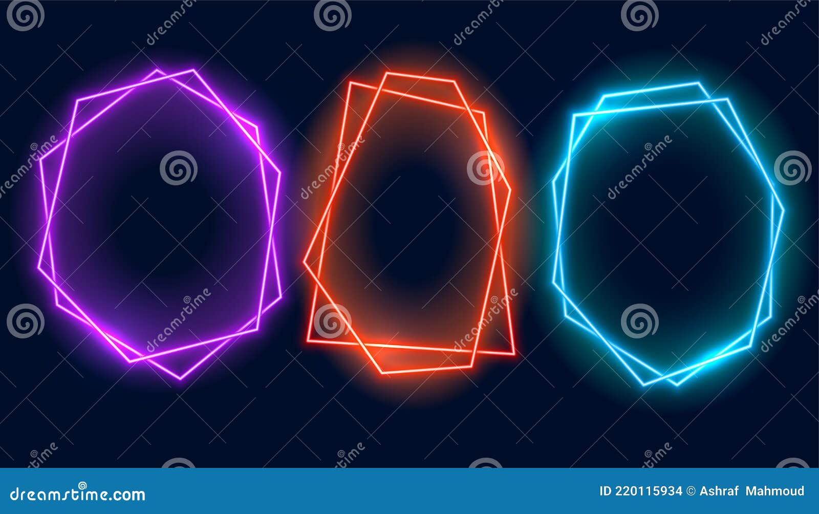 Three Geometric Neon Frames Banner with Text Space Stock Vector ...