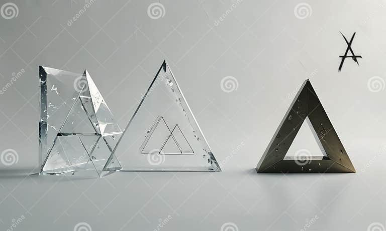 Three Geometric Shapes, Including Triangular Glass Piece with Metallic ...