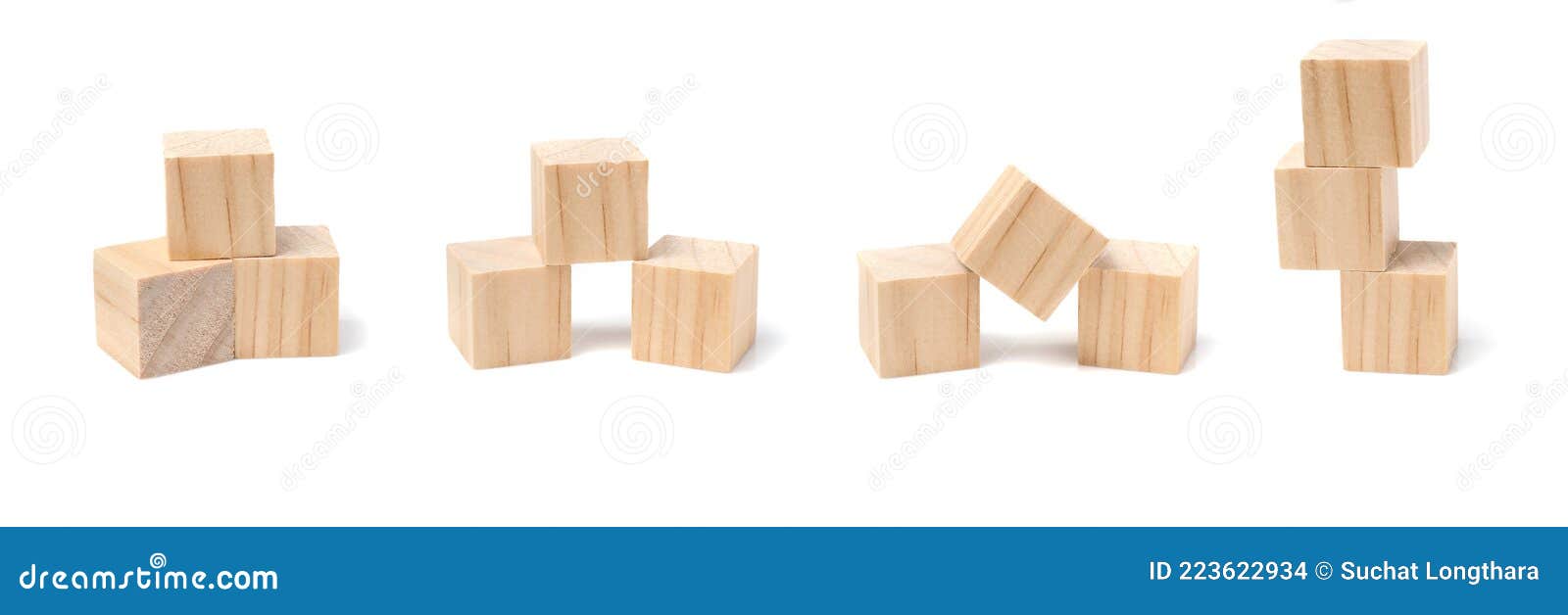 Three Geometric Wooden Cube Blocks are Stacked in Different Ways. Stock ...