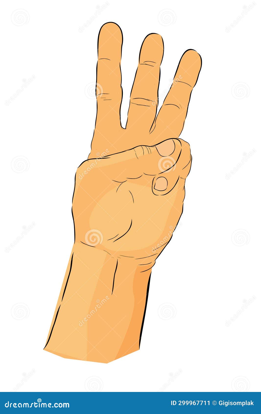 Three 3 Gesture Simple Vector Draw Sketch Doodle Man Hand Stock Vector ...