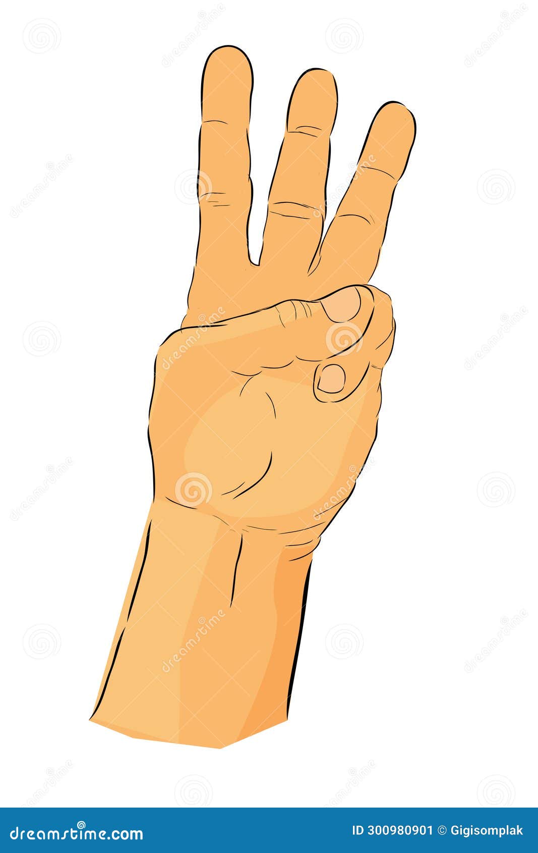 Three 3 Gesture Simple Vector Draw Sketch Doodle Man Hand Stock ...