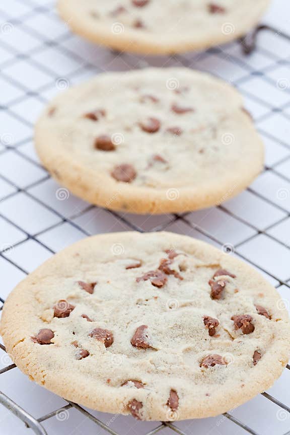 Three Giant Chocolate Chip Cookies Stock Image - Image of food ...