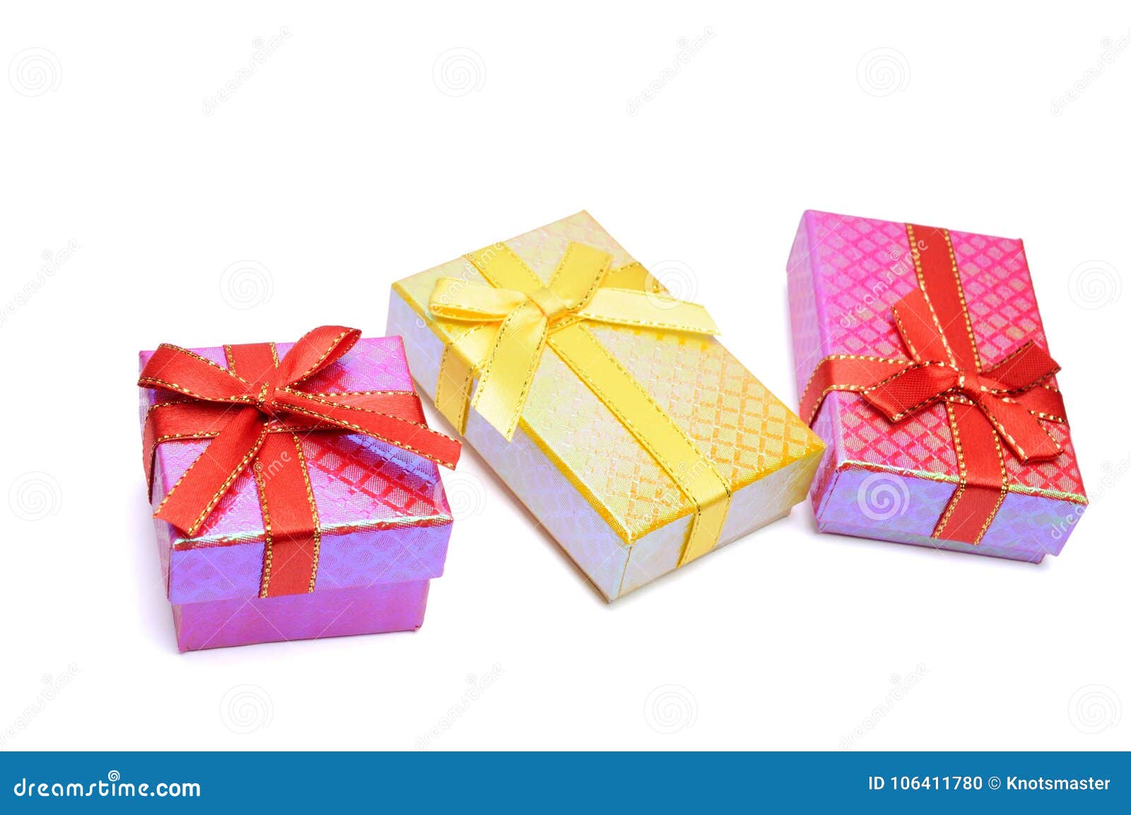 Three gift box studio shot stock photo. Image of birthday - 106411780