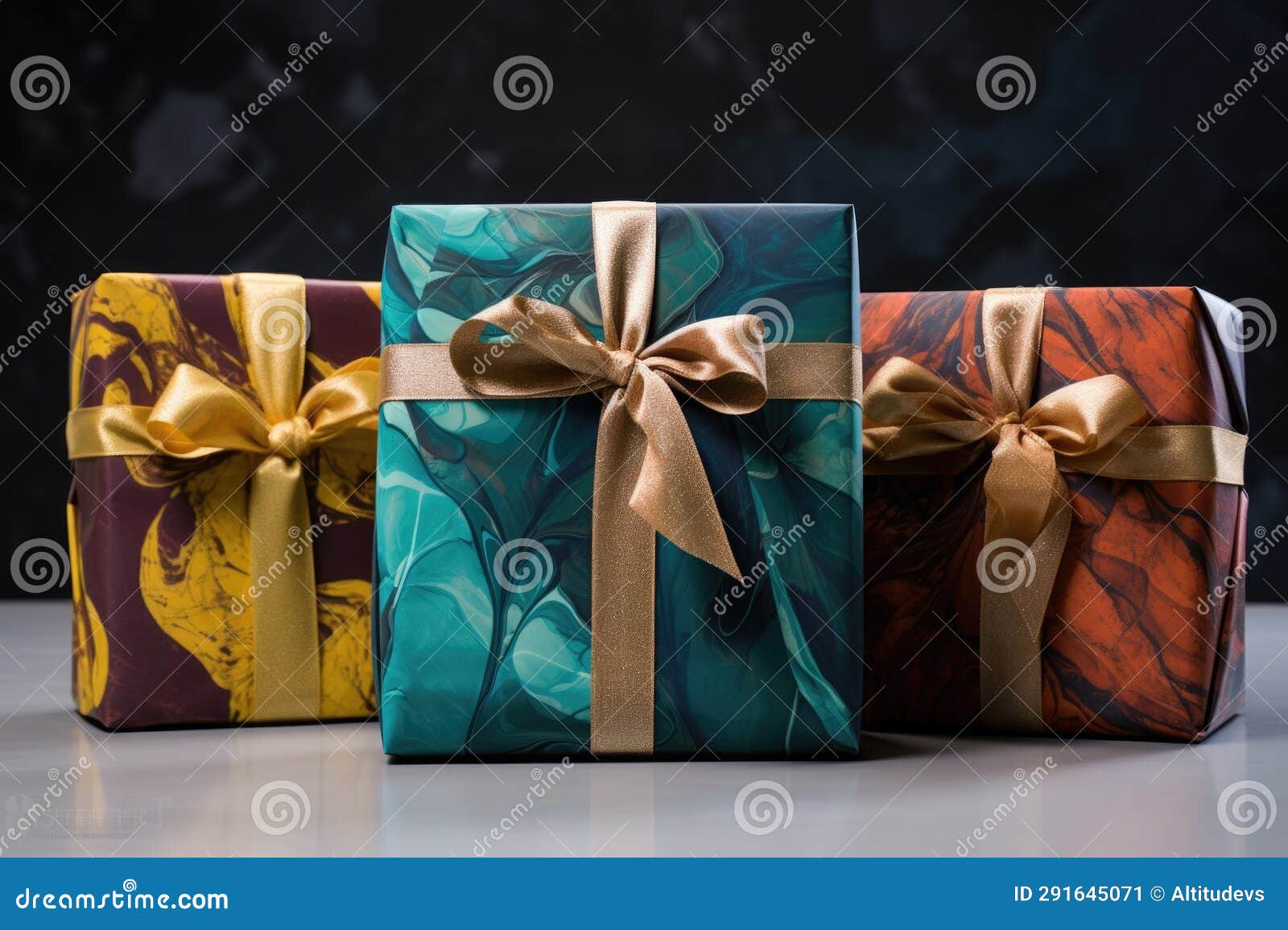 Three Gift Boxes, Each with a Different Wrapping Paper Stock Image ...
