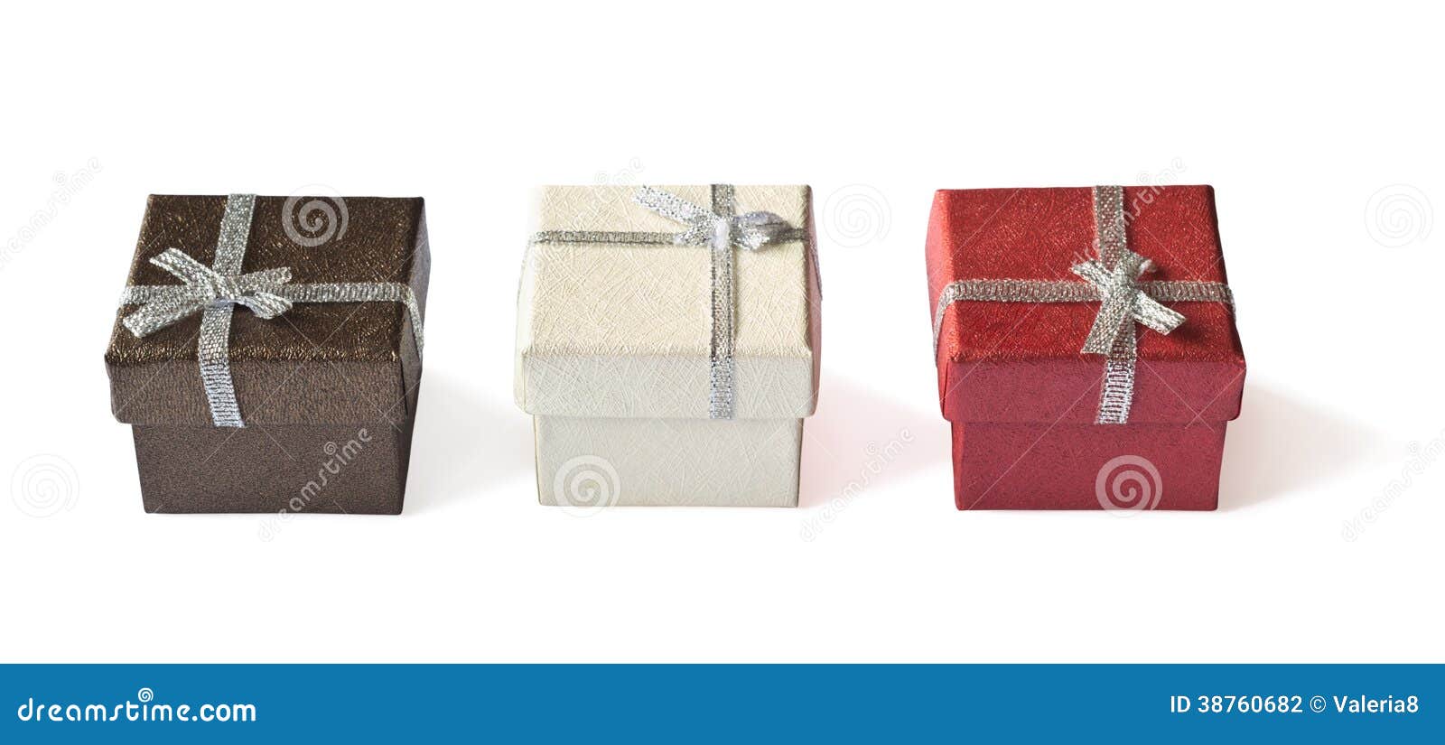 Three Gift Boxes with Silver Ribbon Stock Photo - Image of brown ...