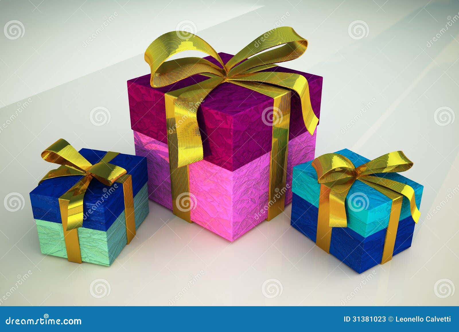Three Gifts with Golden Ribbons Stock Illustration - Illustration of ...