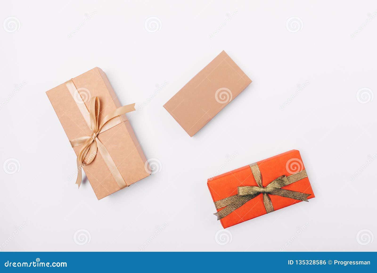 Three Gifts on White Table, View from Above Stock Photo - Image of ...