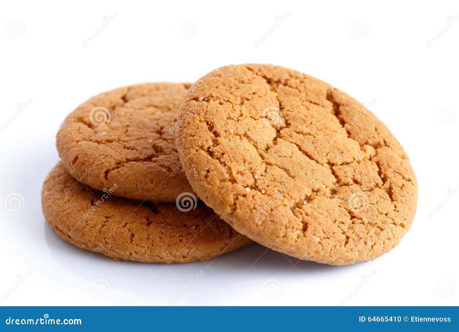 Three ginger biscuits. stock photo. Image of round, isolated - 64665410