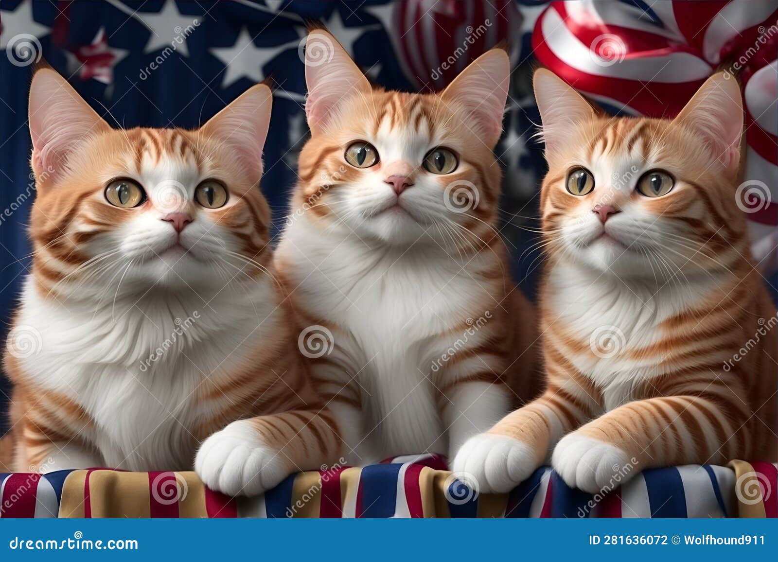 Three Ginger Cats Having Fourth of July Party. Generative AI Stock ...