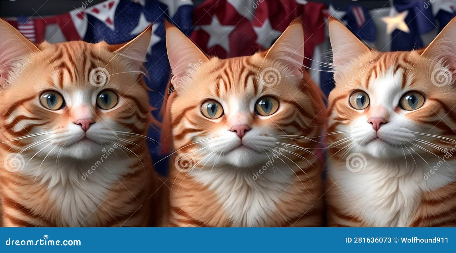 Three Ginger Cats Having Fourth of July Party. Generative AI Stock ...