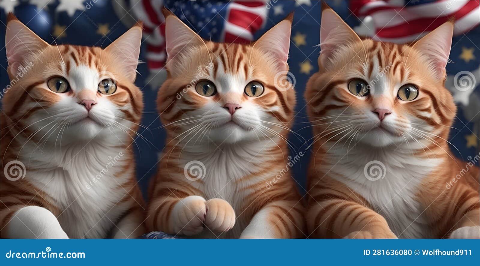 Three Ginger Cats Having Fourth of July Party. Generative AI Stock Illustration - Illustration ...