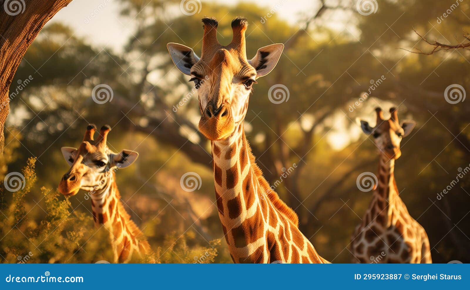 Three Giraffes Standing in a Field, AI Stock Illustration ...